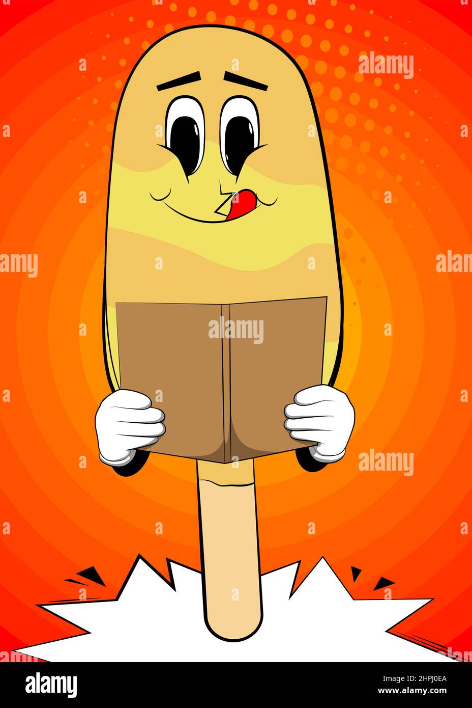 Ice Cream reading a book. Summer refreshment, sweet food as a cartoon ...