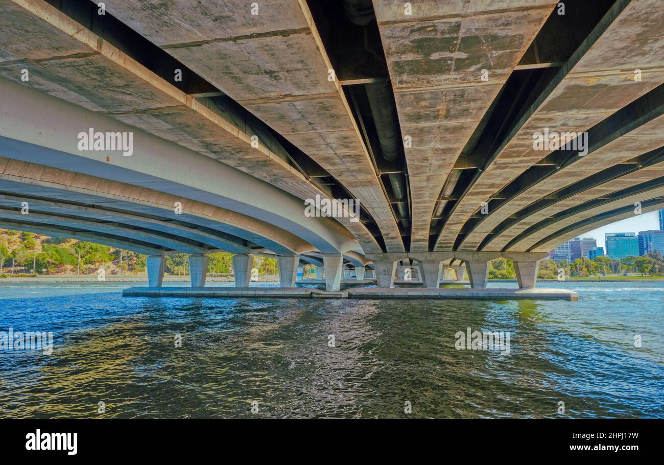 Underneath the Narrows Bridge, crossing the Swan River in Perth ...