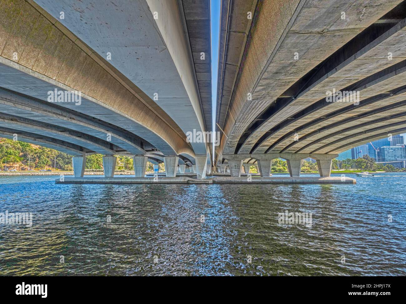 Underneath the Narrows Bridge, crossing the Swan River in Perth ...