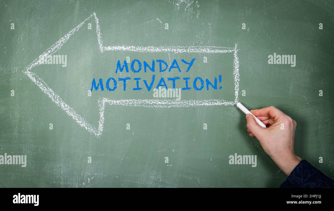 Monday Motivation. Text with a white arrow on a green chalk board Stock ...