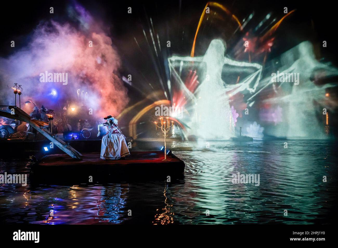 Women's shaped light figures seen on the water during the Venice ...