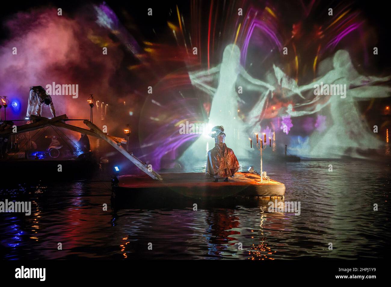 Women's shaped light figures seen on the water during the Venice ...
