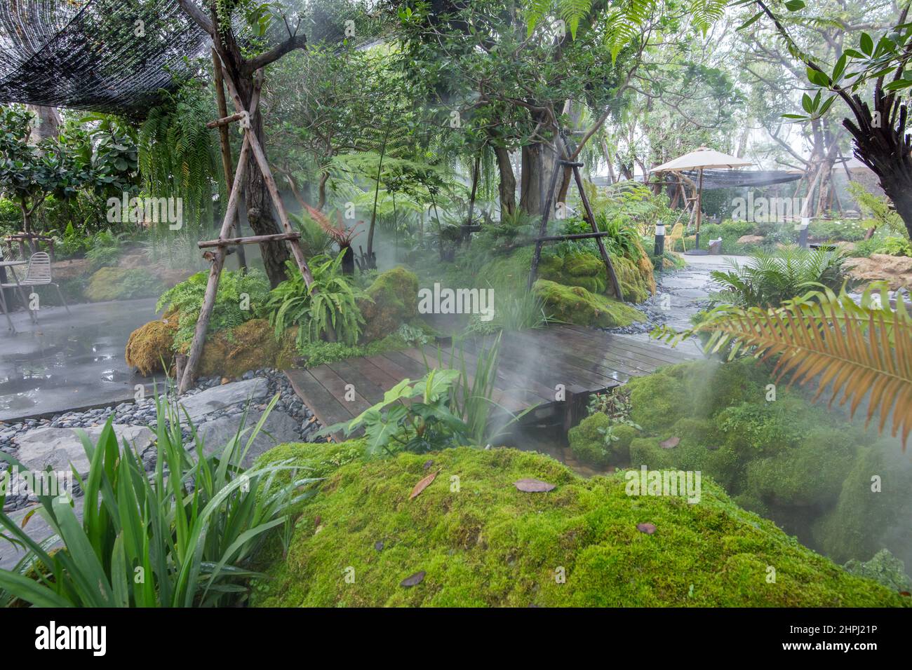 Landscaping design with many tree in the garden Stock Photo - Alamy