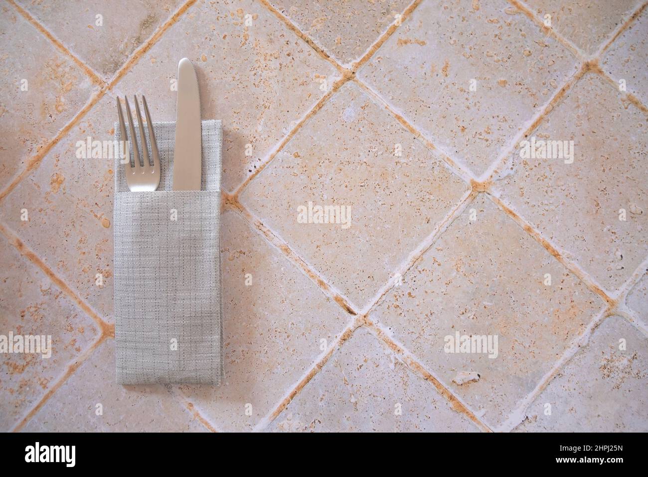 top view of cutlery on a table Stock Photo - Alamy