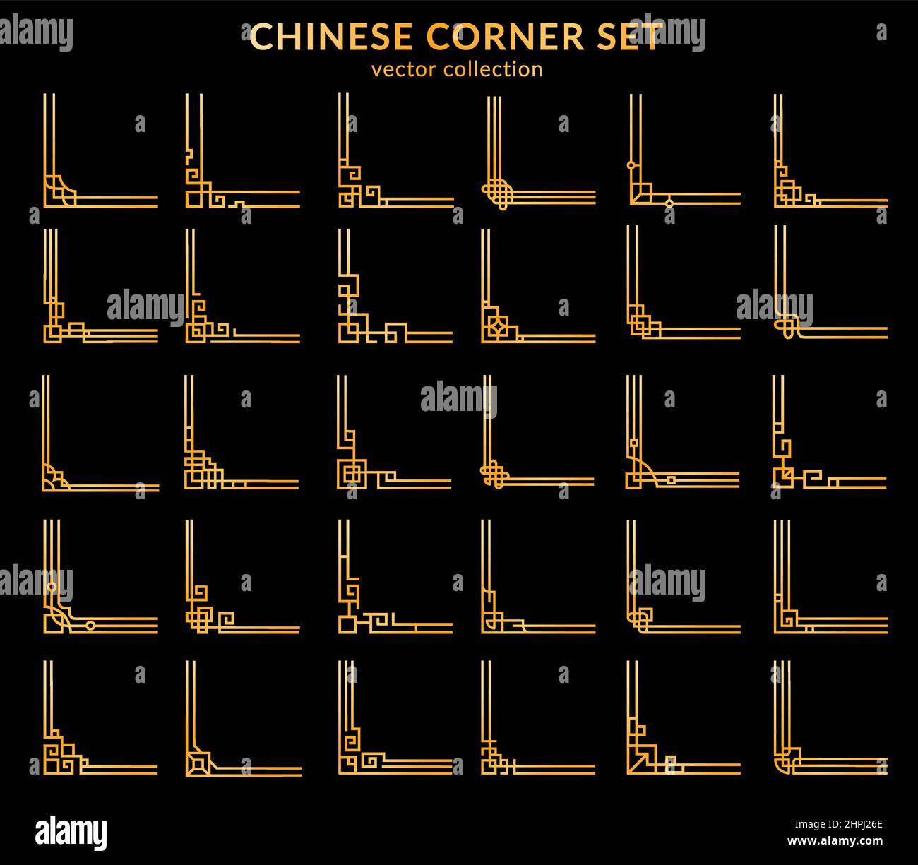 Chinese golden frame corners set of oriental asian embellishments ...