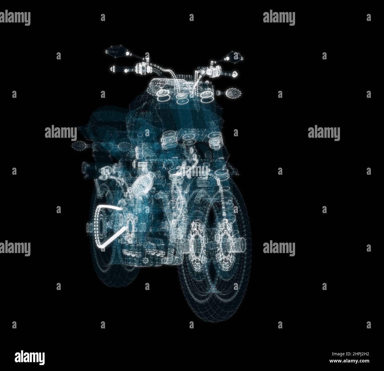 Abstract motorcycle consisting of glow points and lines. 3d ...