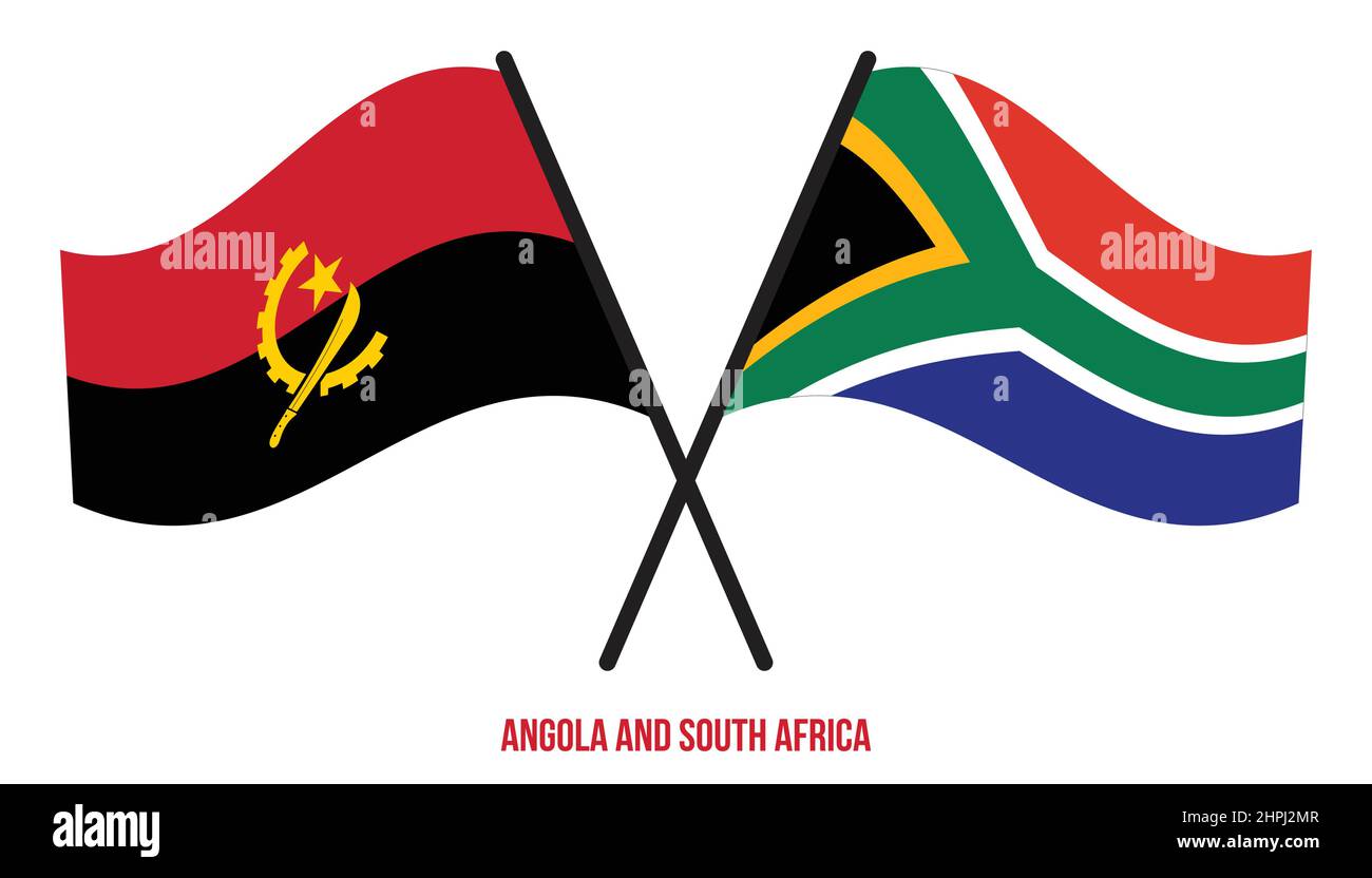 Angola and South Africa Flags Crossed And Waving Flat Style. Official ...