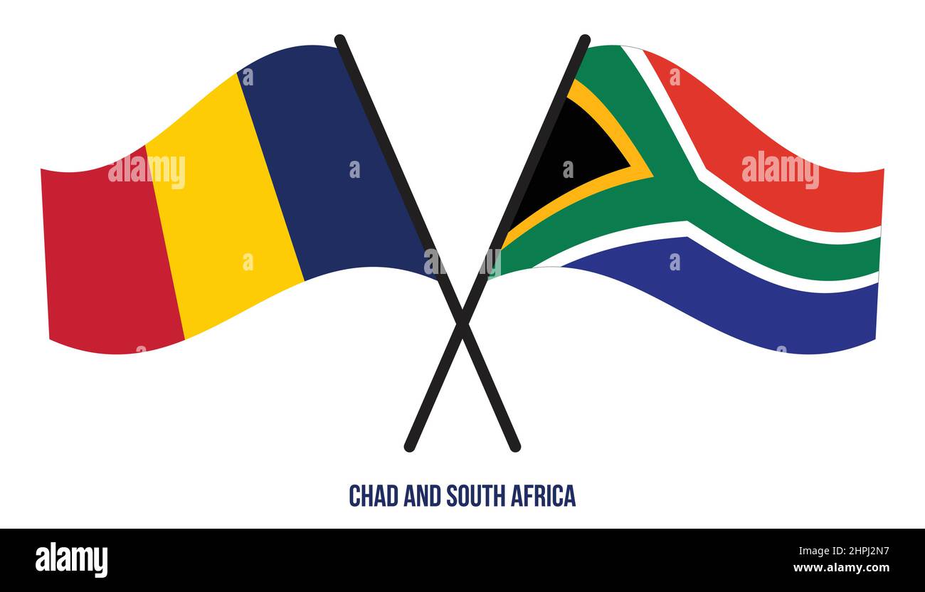 Chad and South Africa Flags Crossed And Waving Flat Style. Official ...