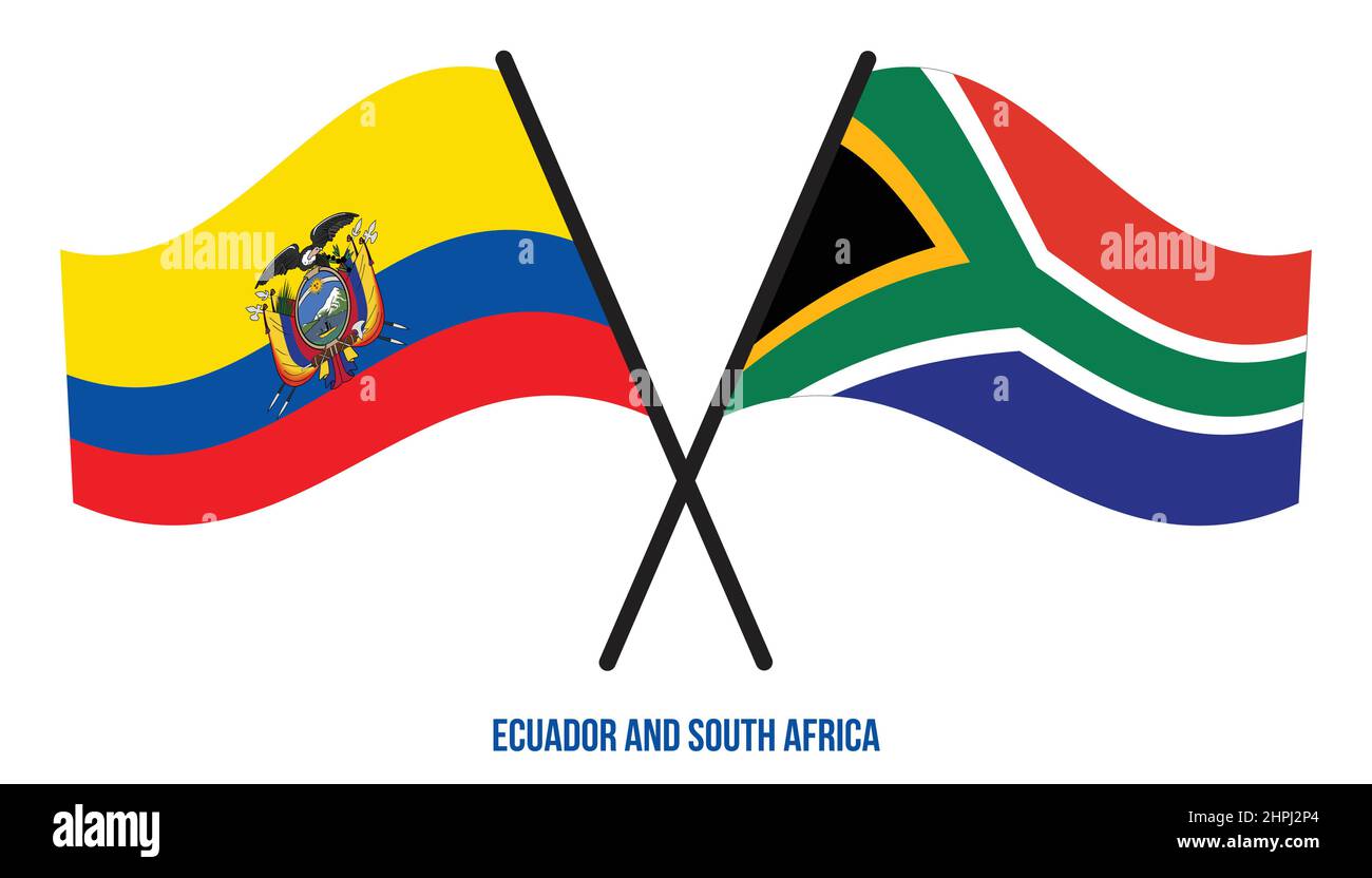 Ecuador and South Africa Flags Crossed And Waving Flat Style. Official ...
