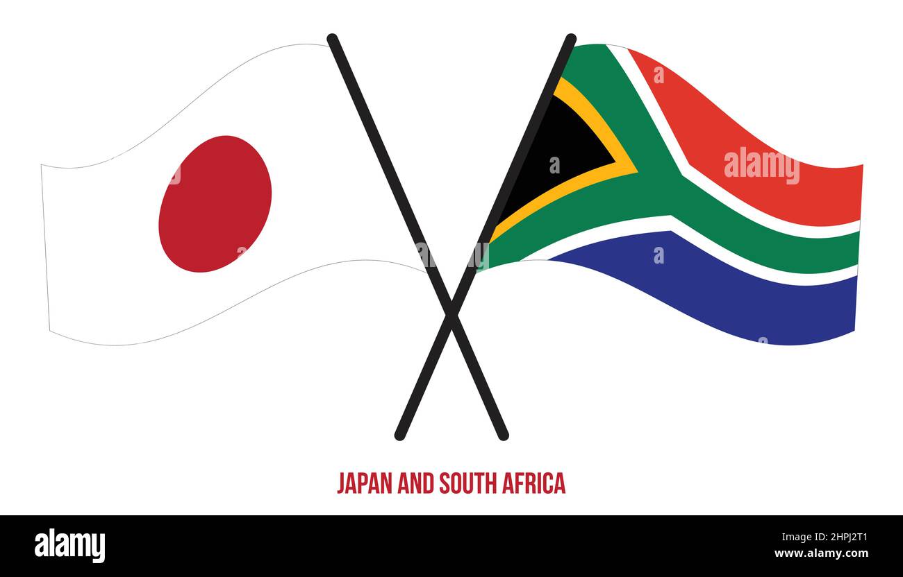Japan and South Africa Flags Crossed And Waving Flat Style. Official ...