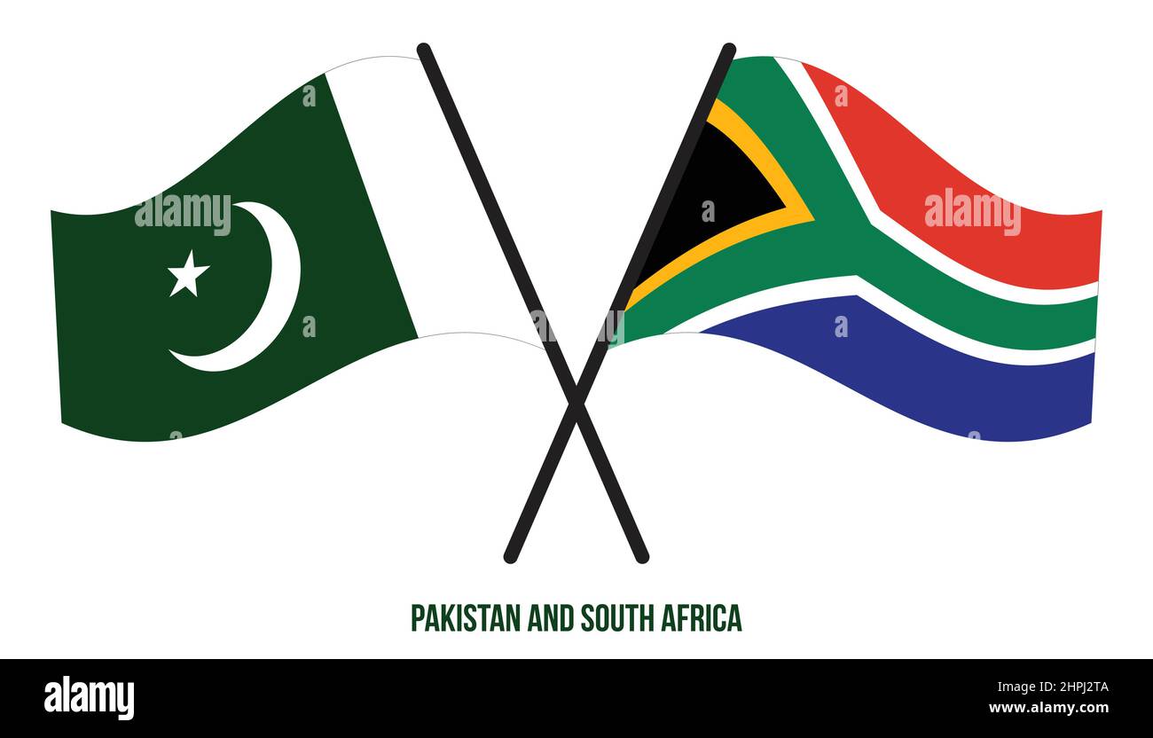 Pakistan and South Africa Flags Crossed And Waving Flat Style. Official ...
