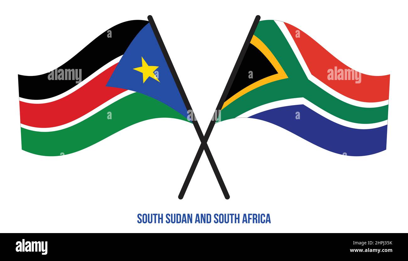 South Sudan and South Africa Flags Crossed And Waving Flat Style ...