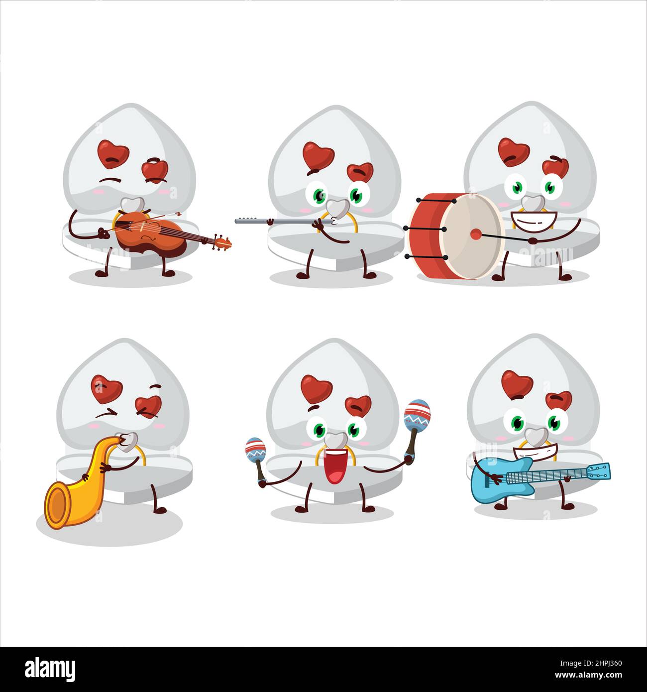 Cartoon character of white love ring box playing some musical ...