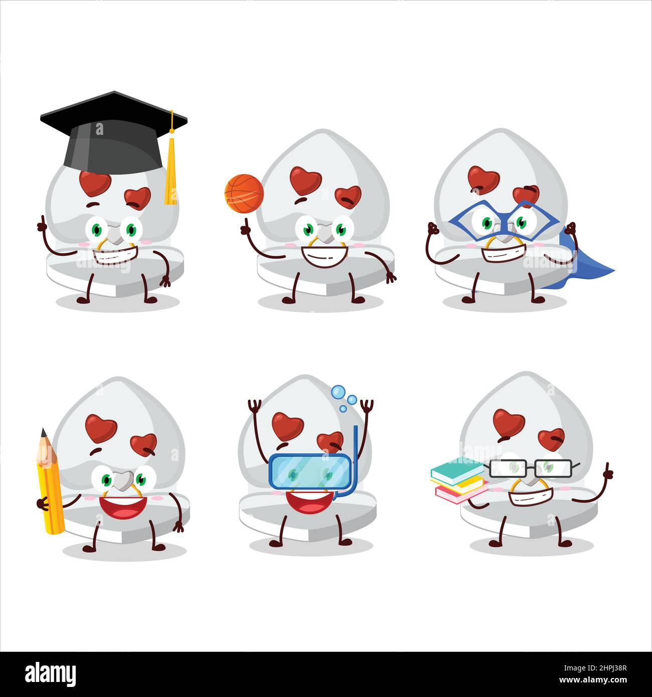 School student of white love ring box cartoon character with various ...
