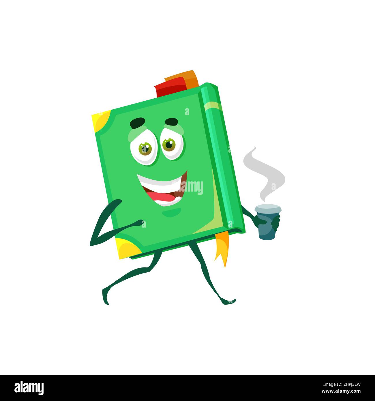 Textbook in green hardcover with bookmark isolated funny cartoon ...