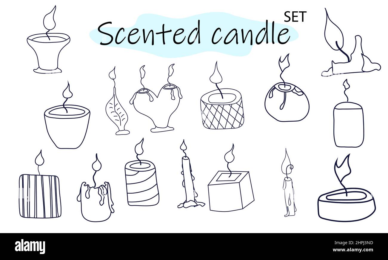 A set of scented candles with a burning fire. Candles for interior ...