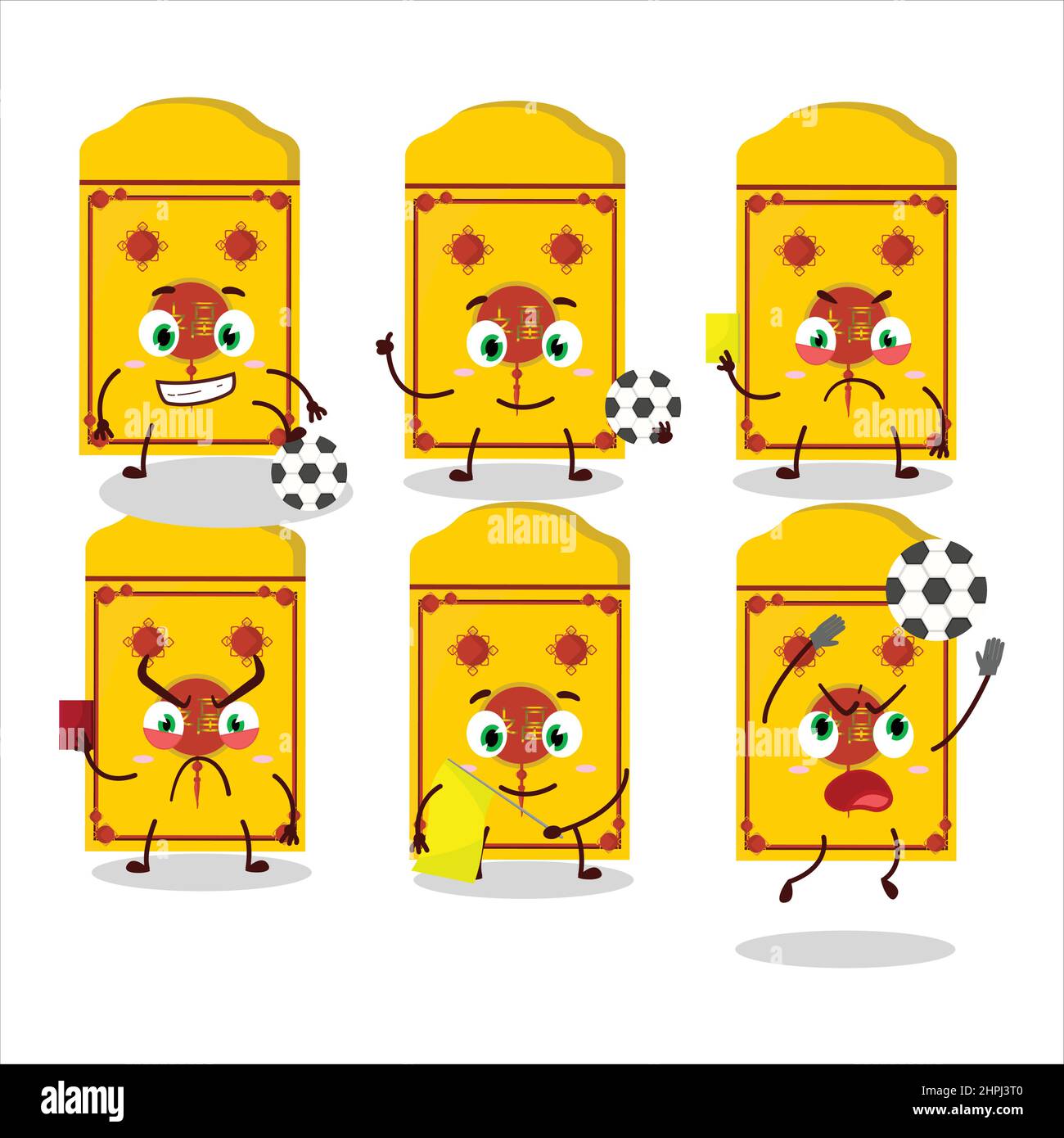 Yellow packets chinese cartoon character working as a Football referee ...