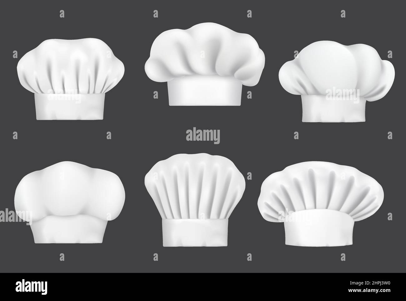 Realistic chef hats, cook cap and baker toque, vector mockups. White ...