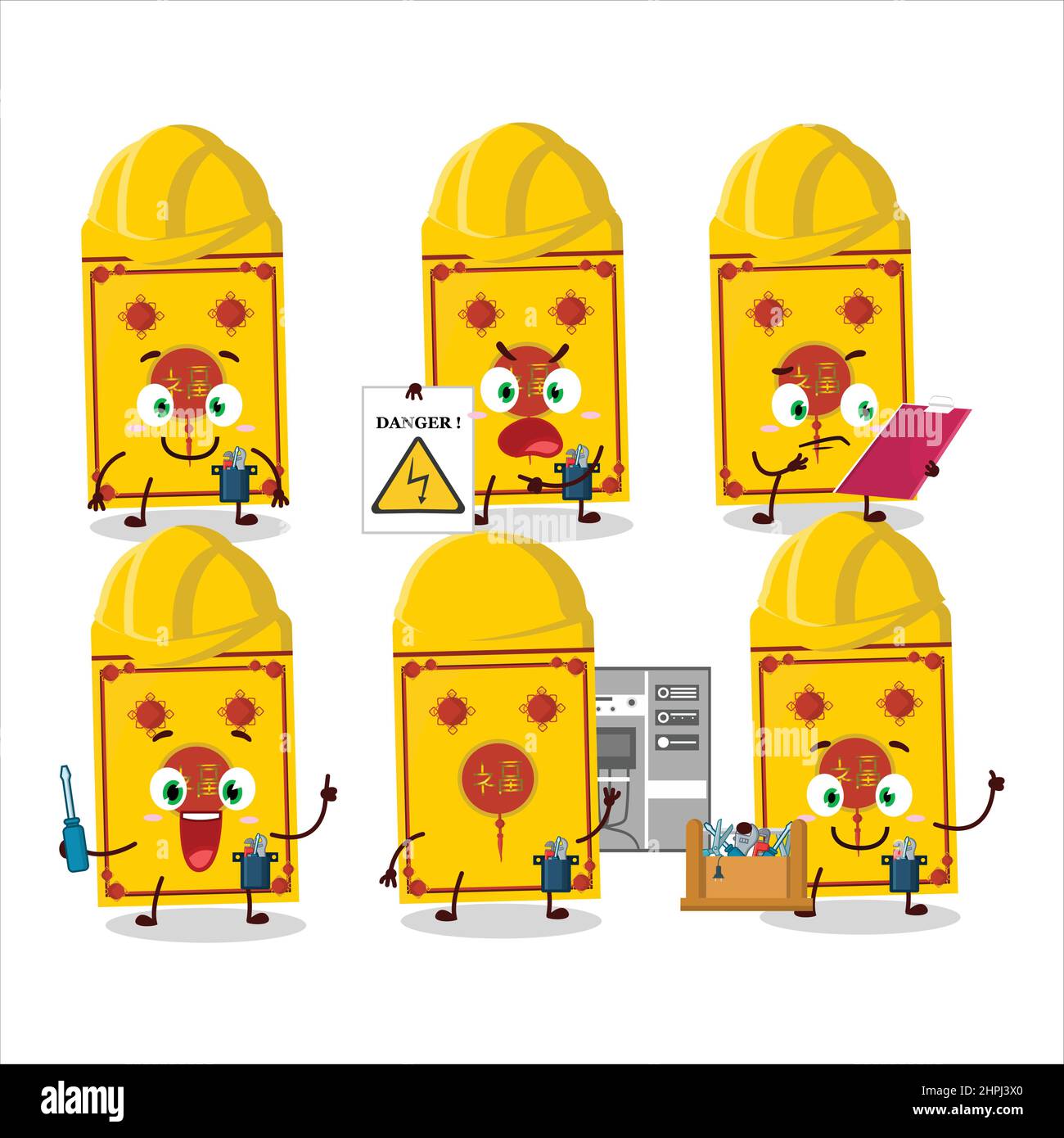 Professional Lineman yellow packets chinese cartoon character with ...