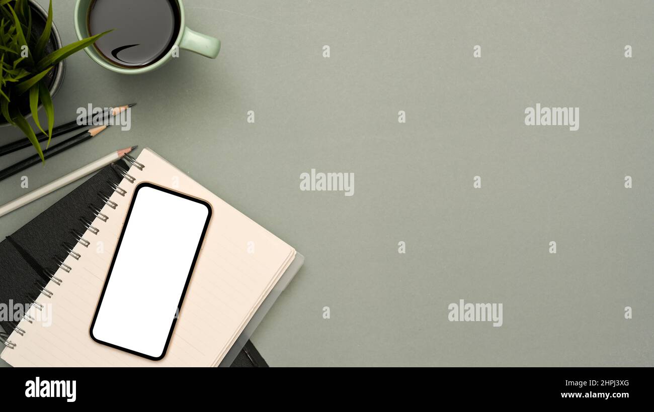 Modern grey workspace background with copy space for product display ...