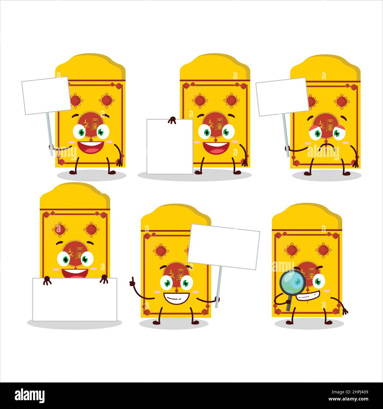 yellow packets chinese cartoon character bring information board ...