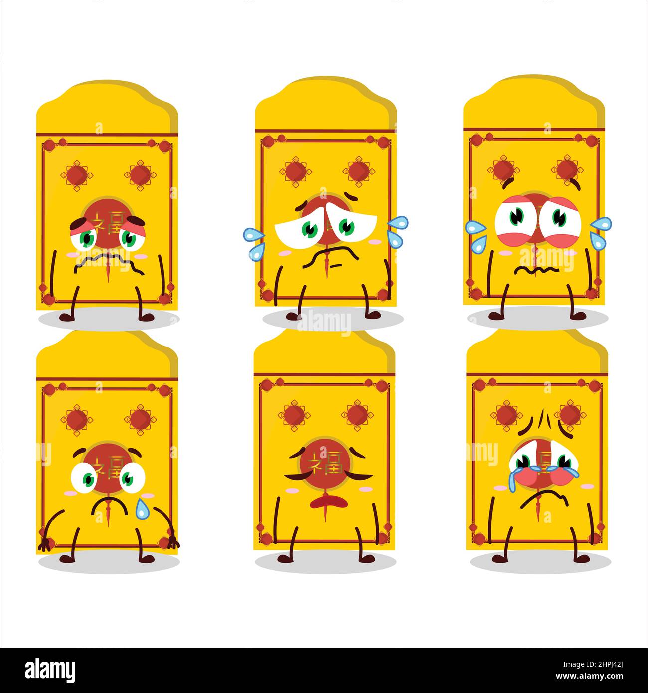 Yellow packets chinese cartoon character with sad expression. Vector ...