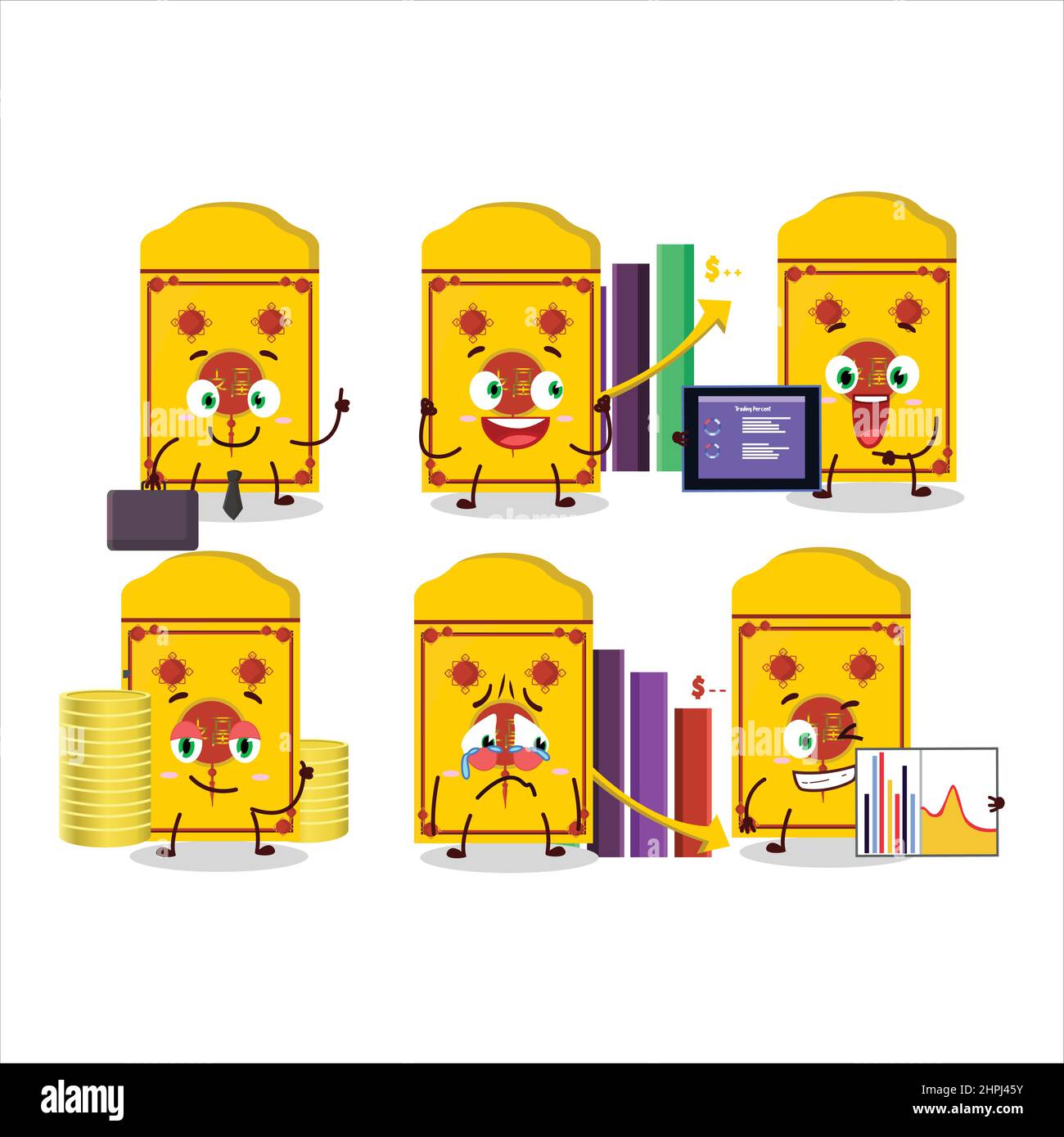 Yellow packets chinese character designs as a trader investment mascot ...