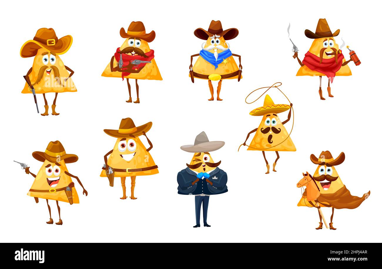 Mexican nachos chips as cowboy charro, sheriff and bandit or ranger ...