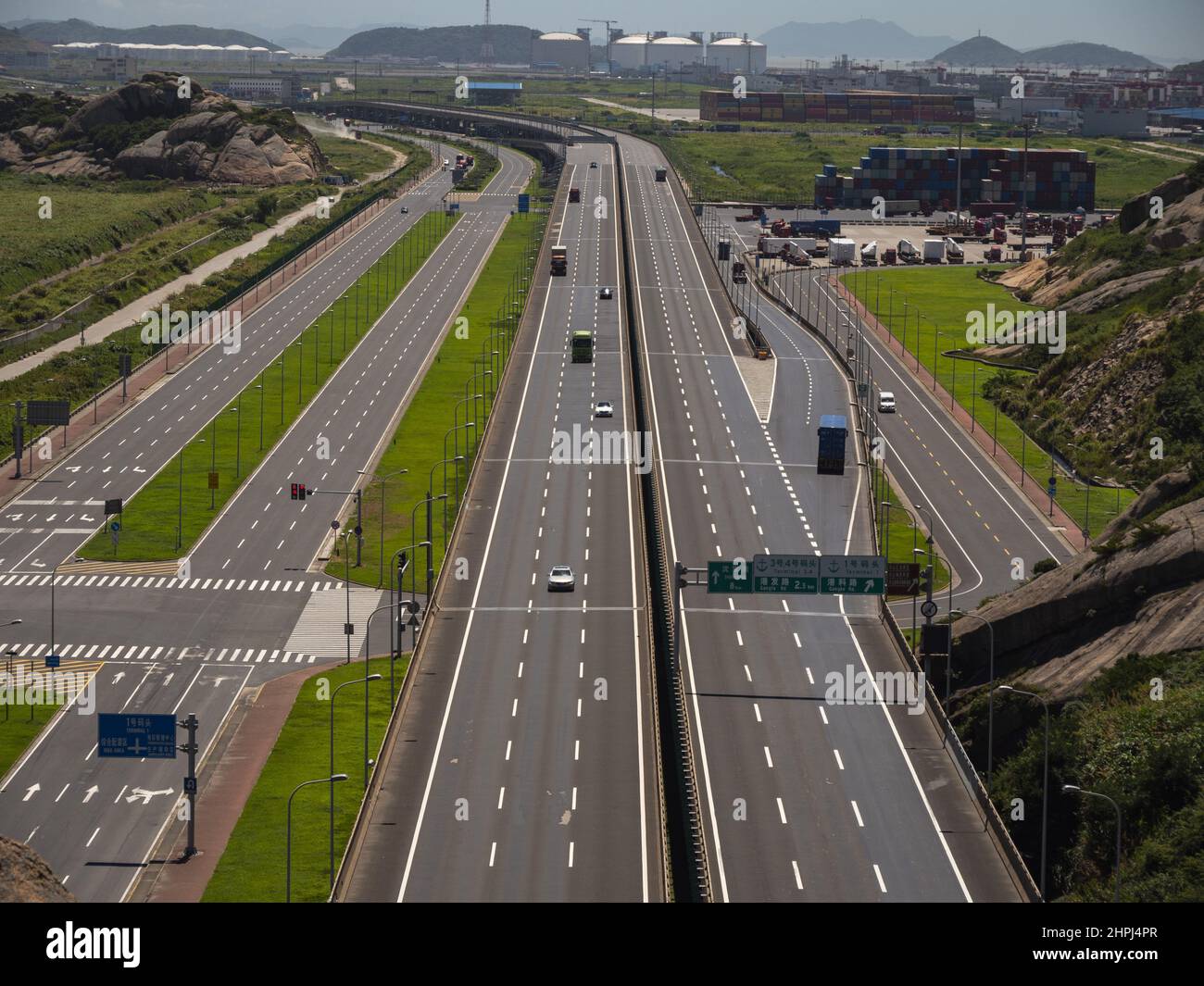 An aerial view of urban modern of Shanghai S2 expressway Shanghai with ...