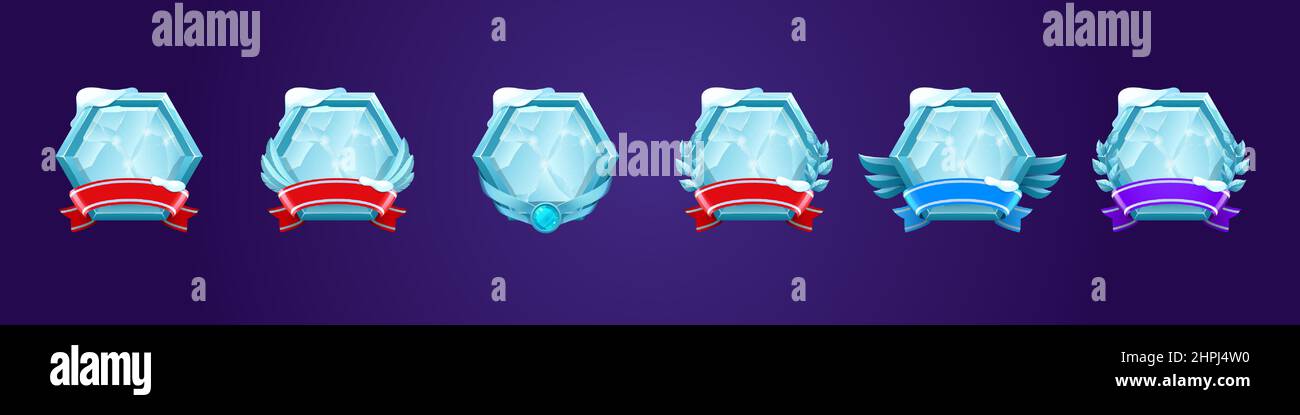 Set of ice award badges, ranking game level ui icons. Empty frozen ...