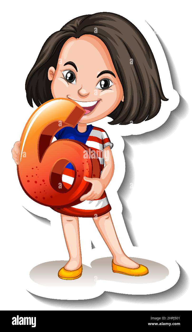 Student girl holding number six illustration Stock Vector Image & Art ...