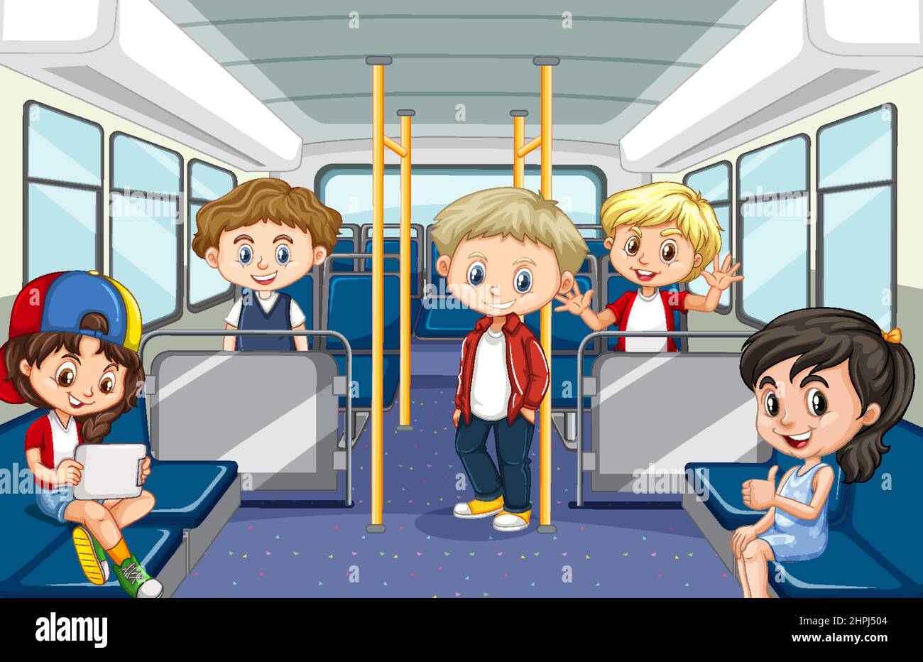 Scene with many children riding public transportation illustration ...