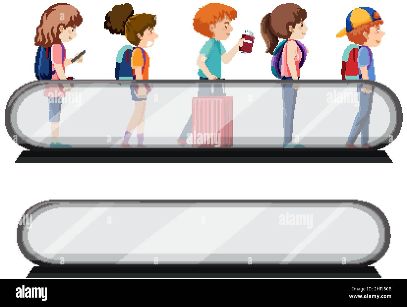 Passengers on moving walkway and empty moving walkway illustration ...