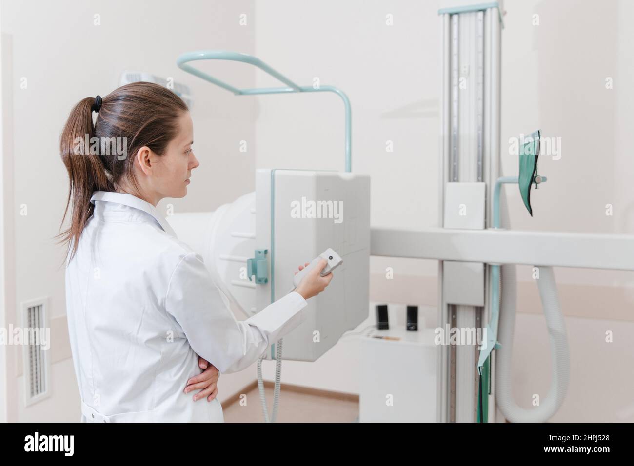 Hospital Radiology Room. Xray machine for fluorography. Doctor ...