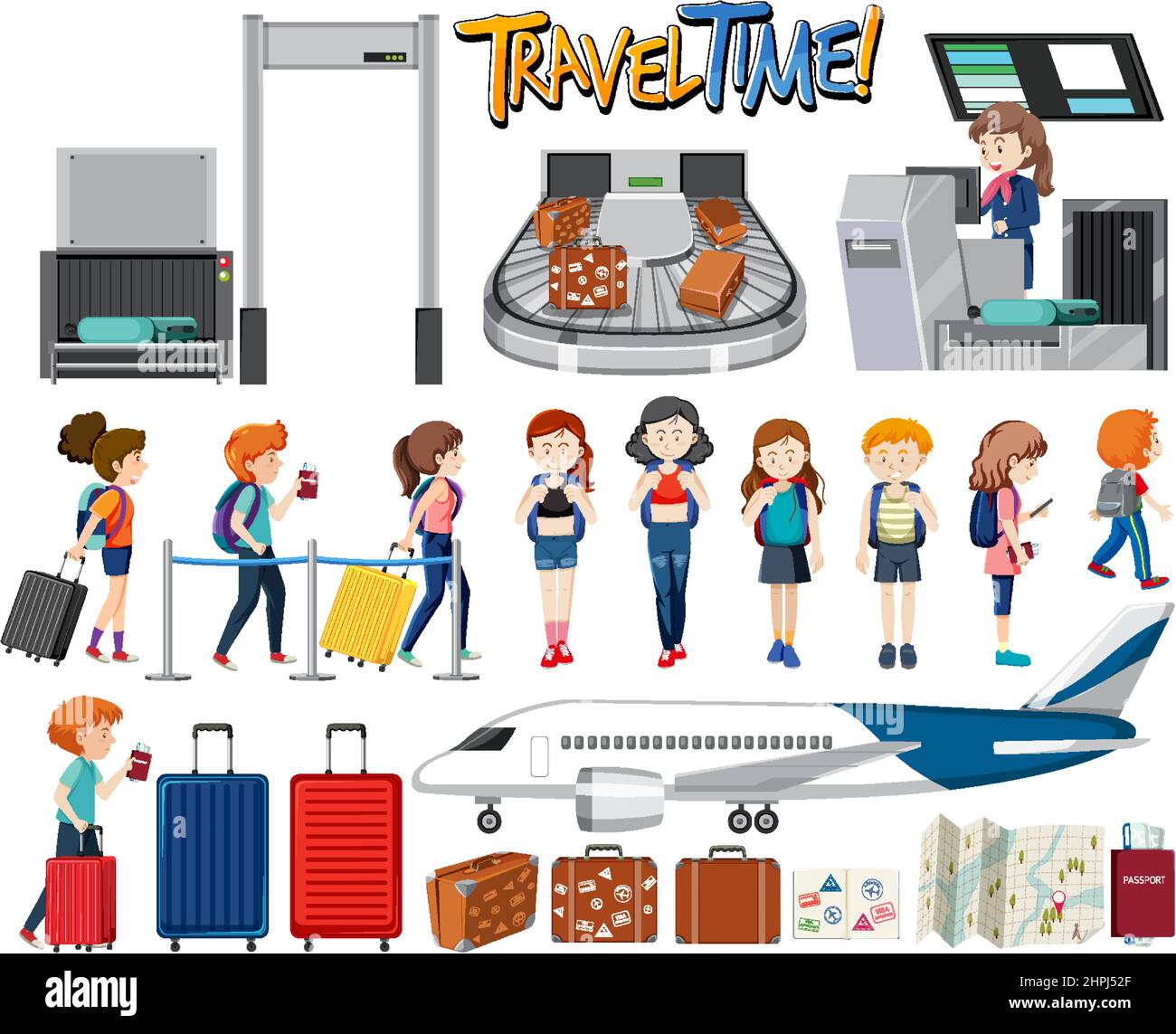 Set of traveling objects and travelers illustration Stock Vector Image ...