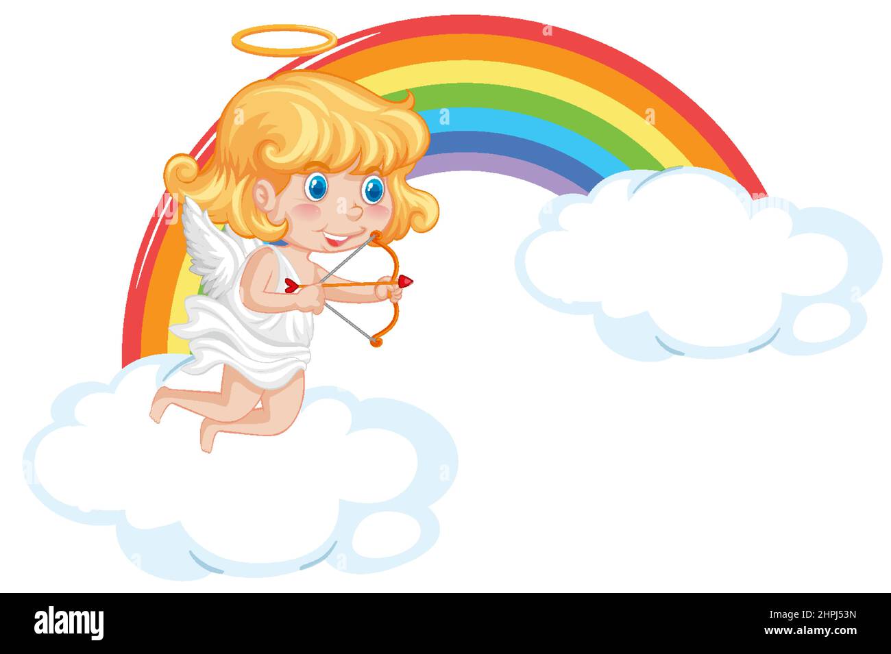 Angel girl holding bow and arrow with rainbow background illustration ...