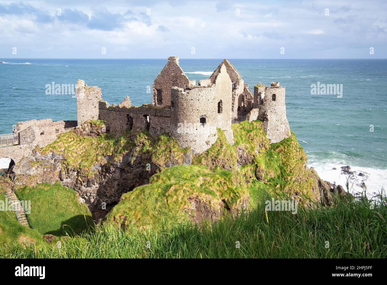 UK, Northern Ireland, Bushmills - July 19, 2020: View to medieval ...