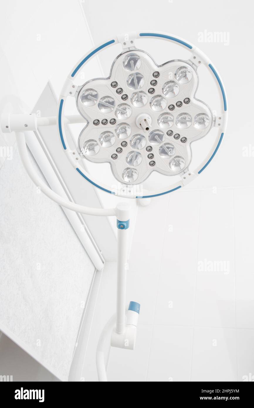 Surgical round light. Medical led ceiling lamp. Empty operating room in ...