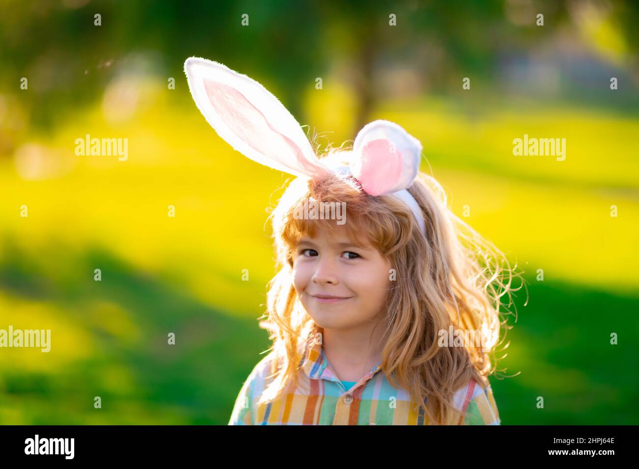 Bunny child boy face. Easter bunny children. Kids boy in bunny ears in ...