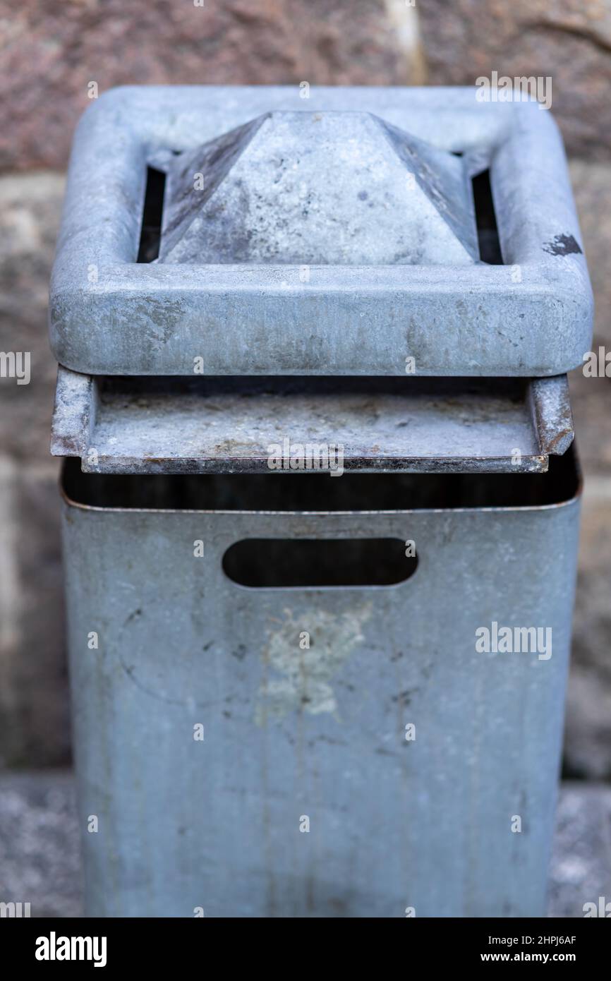 View from above at public trash bin with ashtray on top. Selecti Stock ...