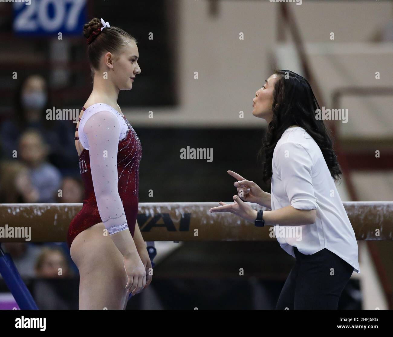 Fort Worth, TX, USA. 19th Feb, 2022. Stanford's Brenna Neault speaks ...
