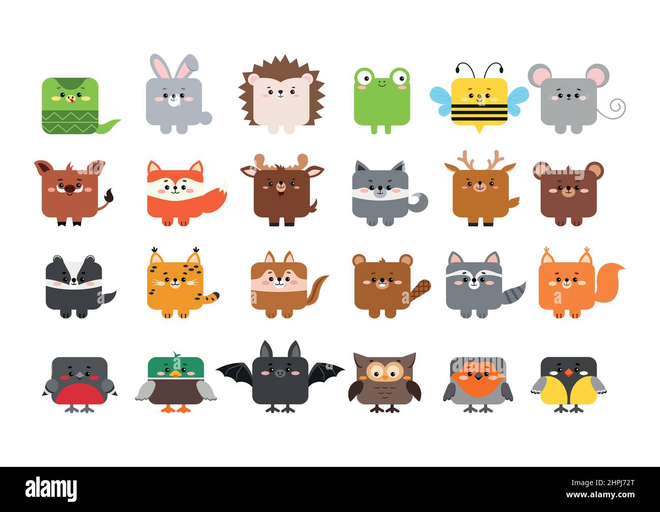 Square forest animal faces with paws set isolated on white background ...