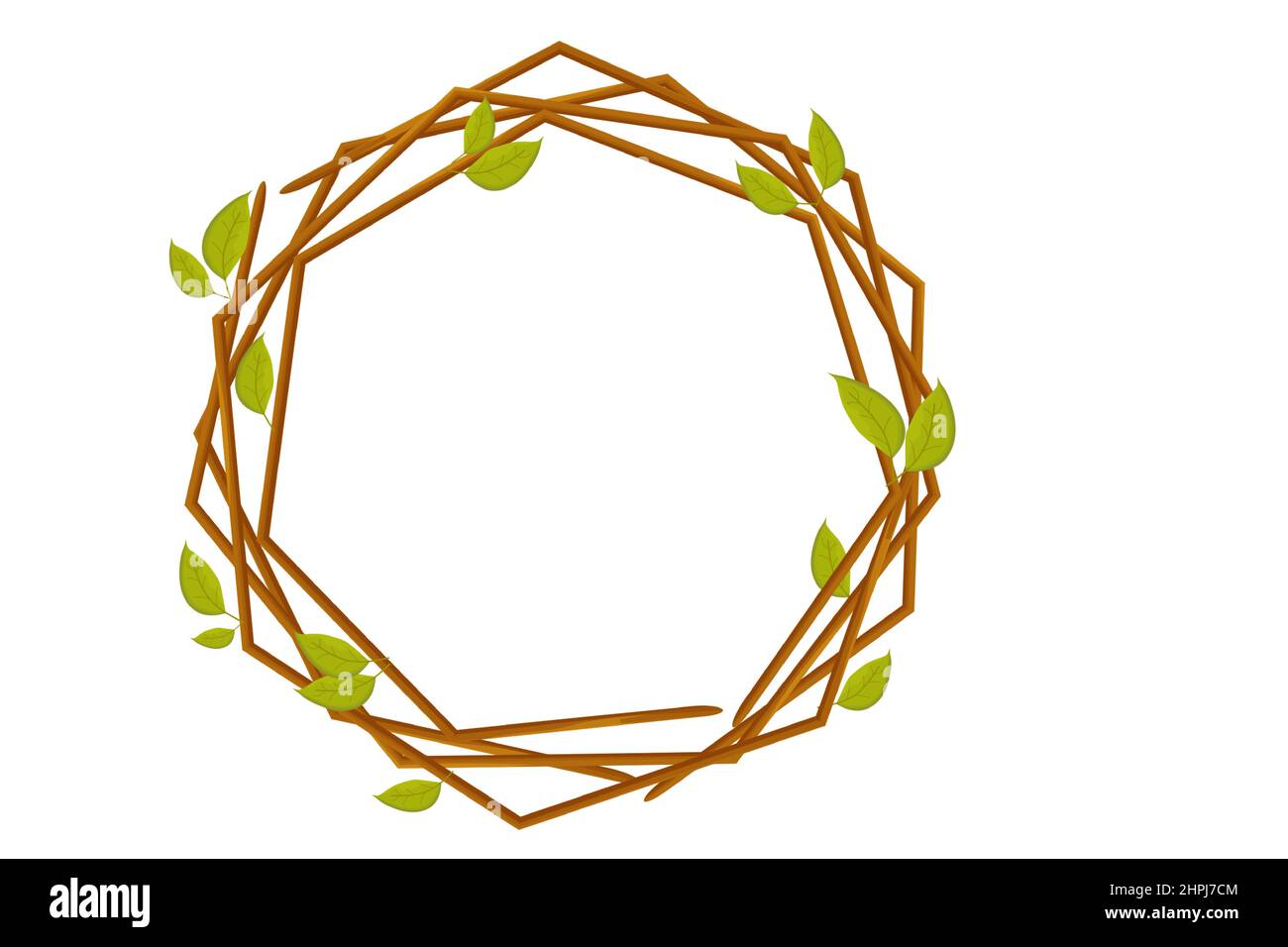 Frame from wood branch with leaves, spring garland from sticks, cute ...