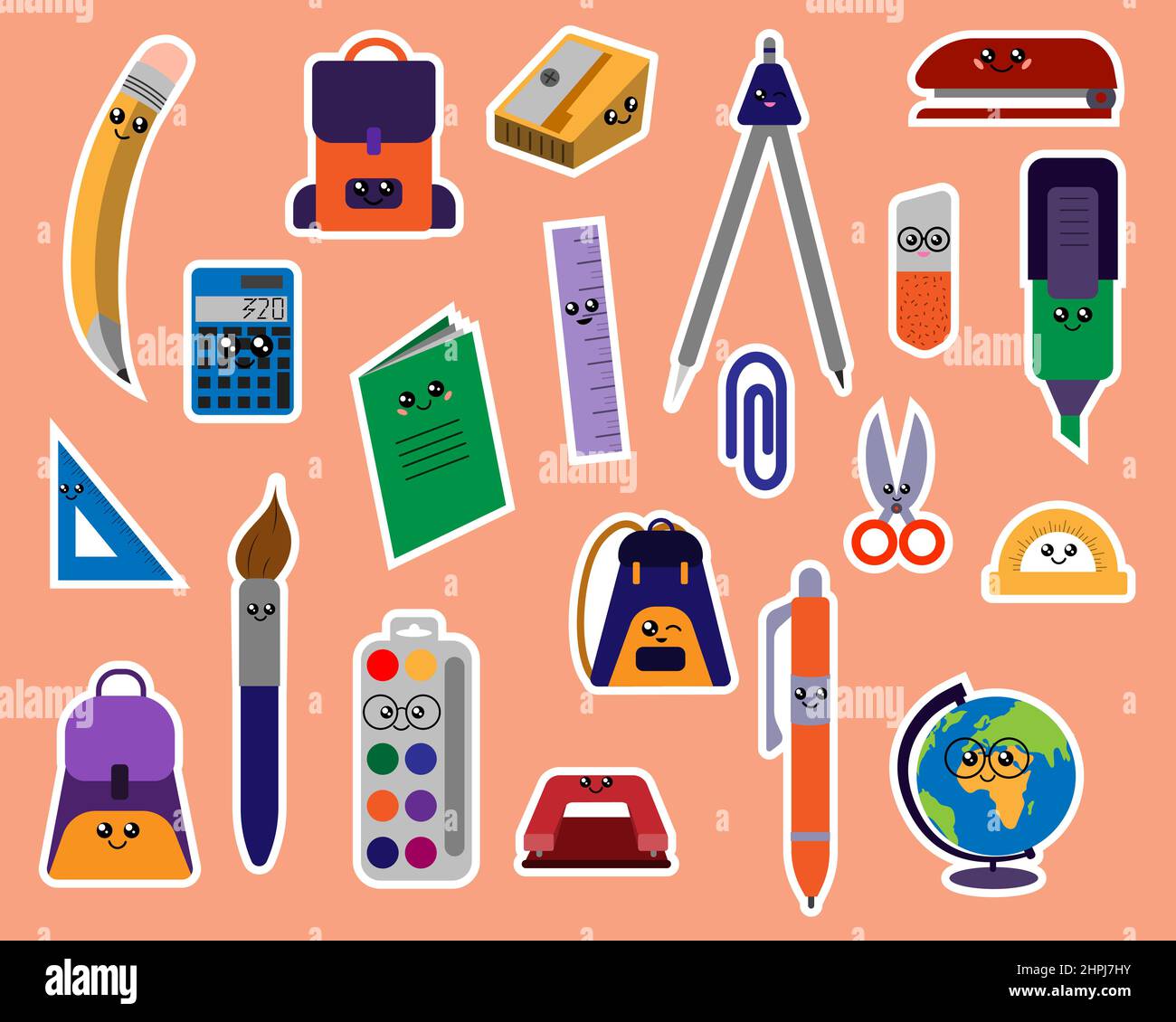 School stickers with a white outline. Printable scrapbooking sticker ...