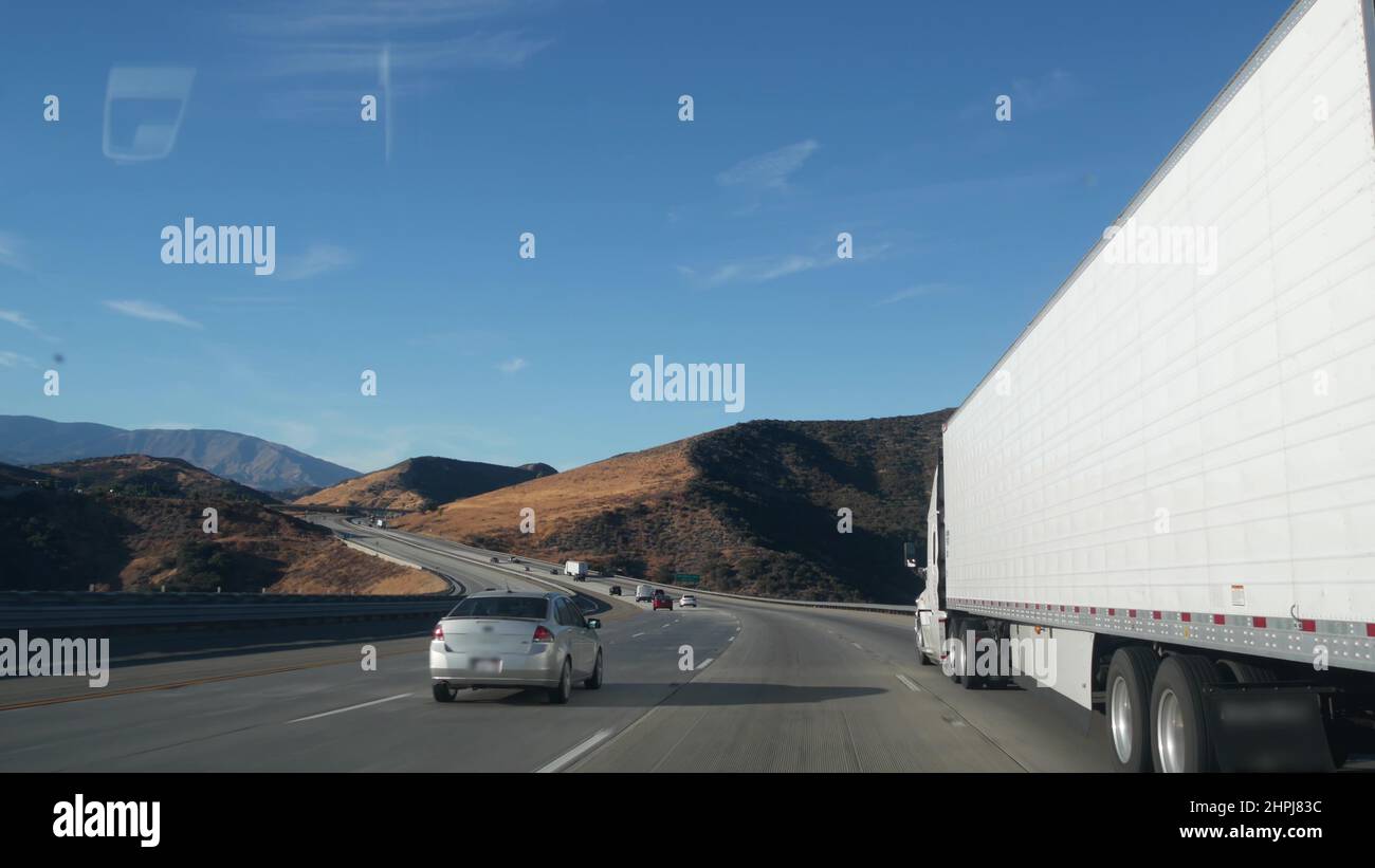 Lorry truck or semi-trailer on highway, freight cargo transportation in ...