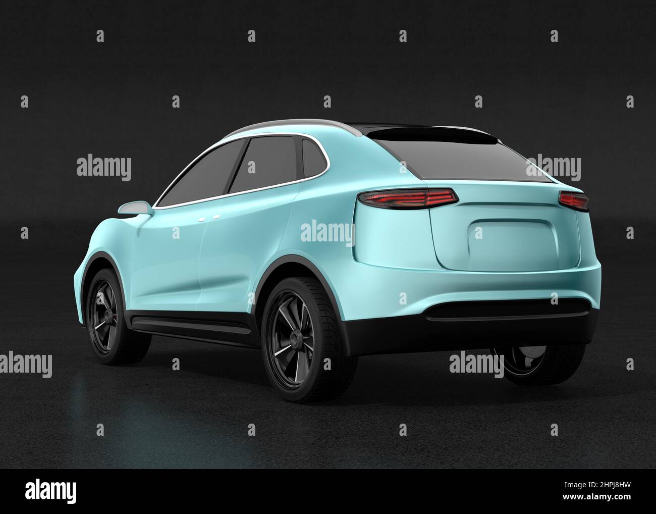 Rear view of generic Electric SUV sports coupe on black background. 3D ...