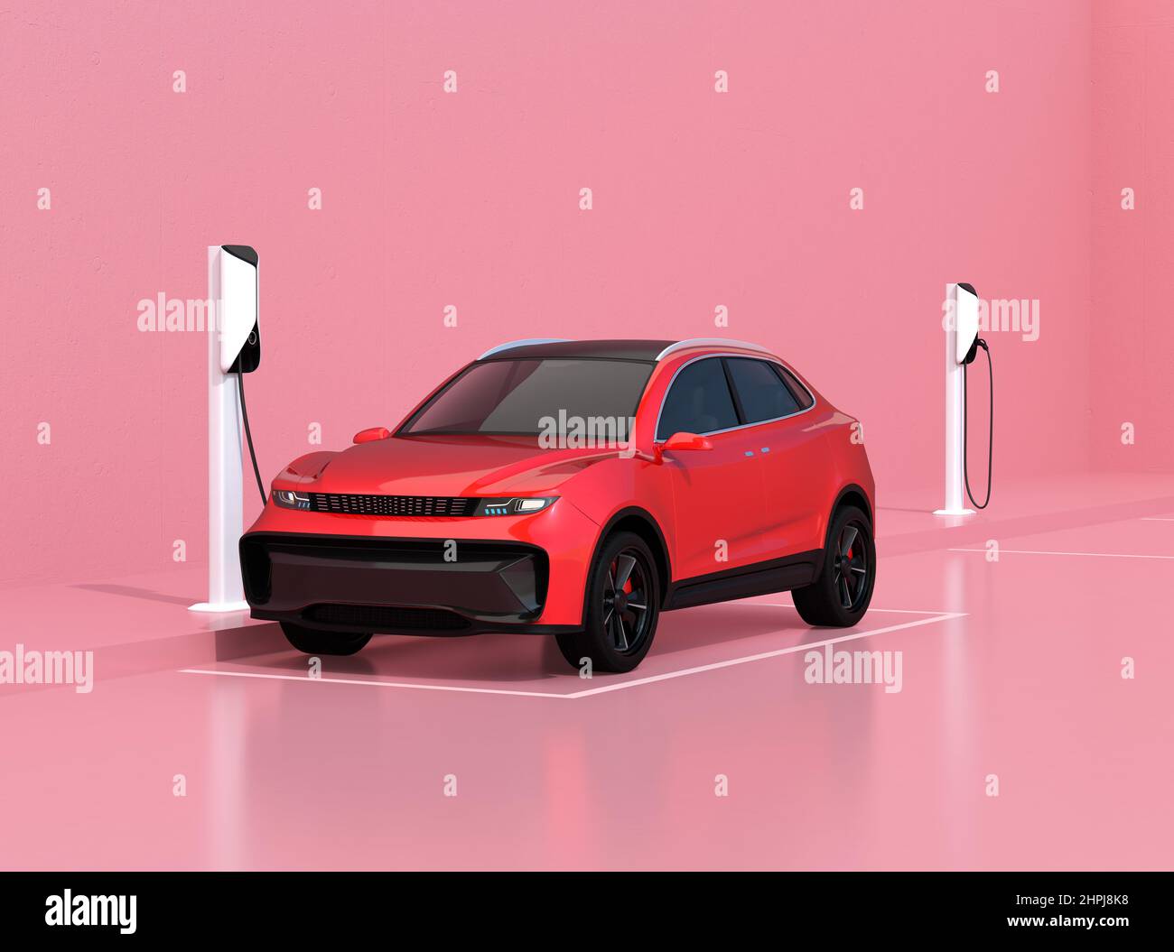 Generic Electric SUV charging at roadside charging station. Simple ...