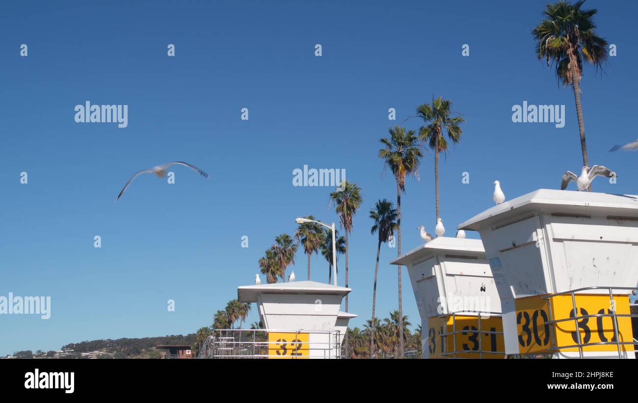 Lifeguard stand or life guard tower hut, surfing safety on California ...