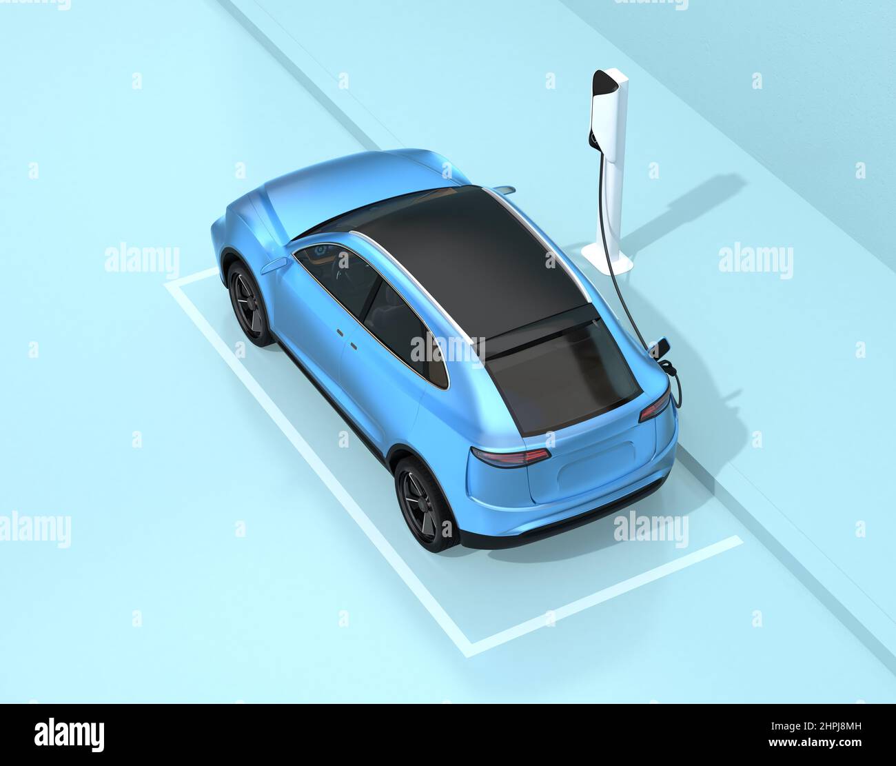 Generic Electric SUV charging at roadside charging station. Simple ...