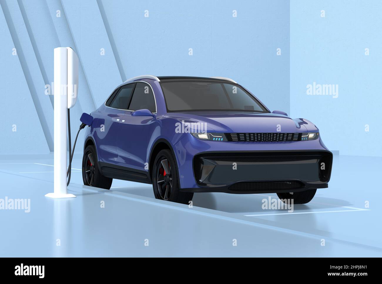 Generic Electric SUV charging at roadside charging station. Simple ...